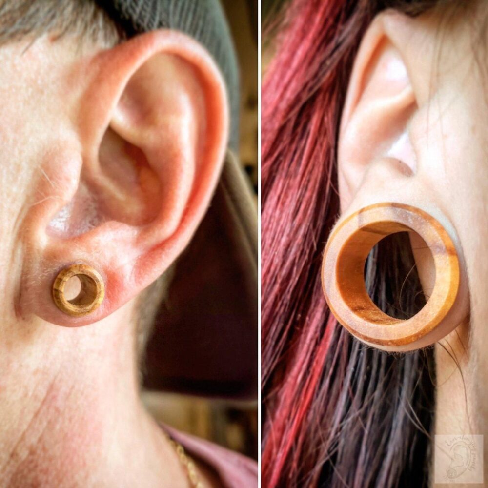Organic olivewood tunnel gauges for stretched ears sizes 2g 6mm through